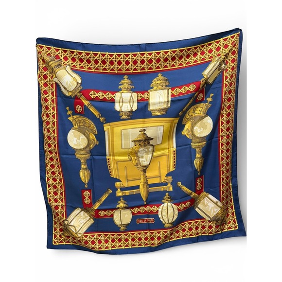 Hermes | Accessories | Herms Feux De Route Silk Scarf Carr 9 Navy Red ...